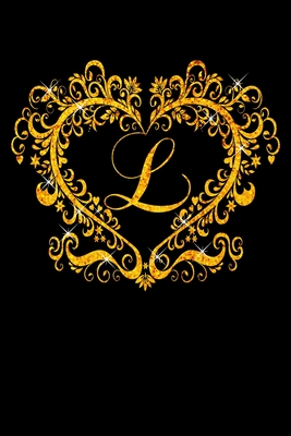 L: Letter L Initial Monogram Notebook - Gold Heart Ornament Frame on ...
